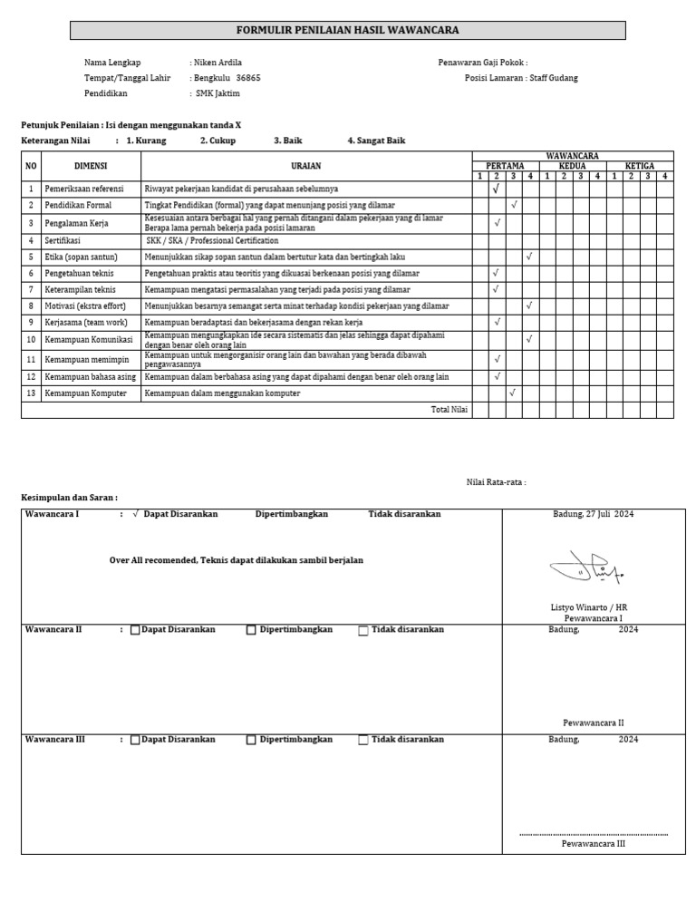 Form Penilaian Interview | PDF