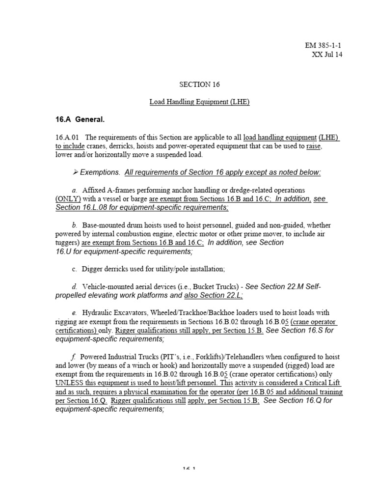 Em385!1!1 Section 16final | PDF | Crane (Machine) | Certification