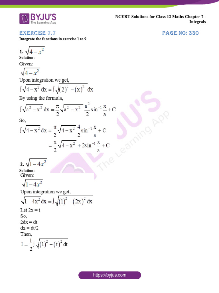 NCERT Solutions For Class 12 Maths Chapter 7 Integrals Exercise 7 7 | PDF | Teaching Methods ...