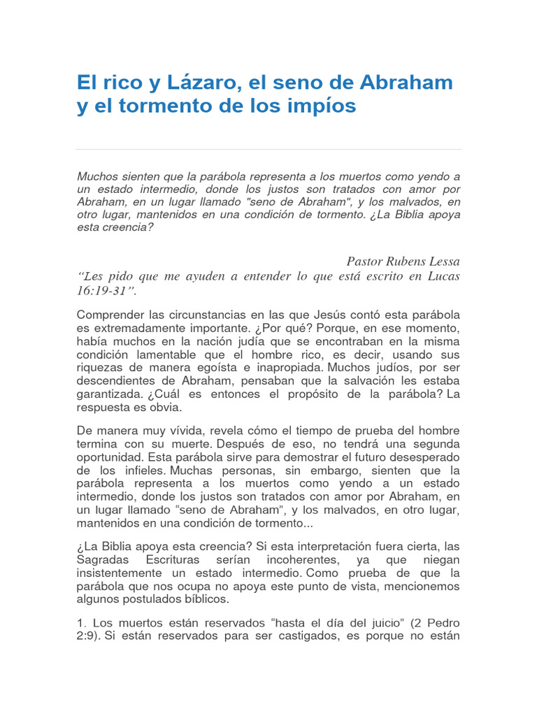 La Parábola del Rico y Lázaro: Interpretación Bíblica | PDF | Libro del ...