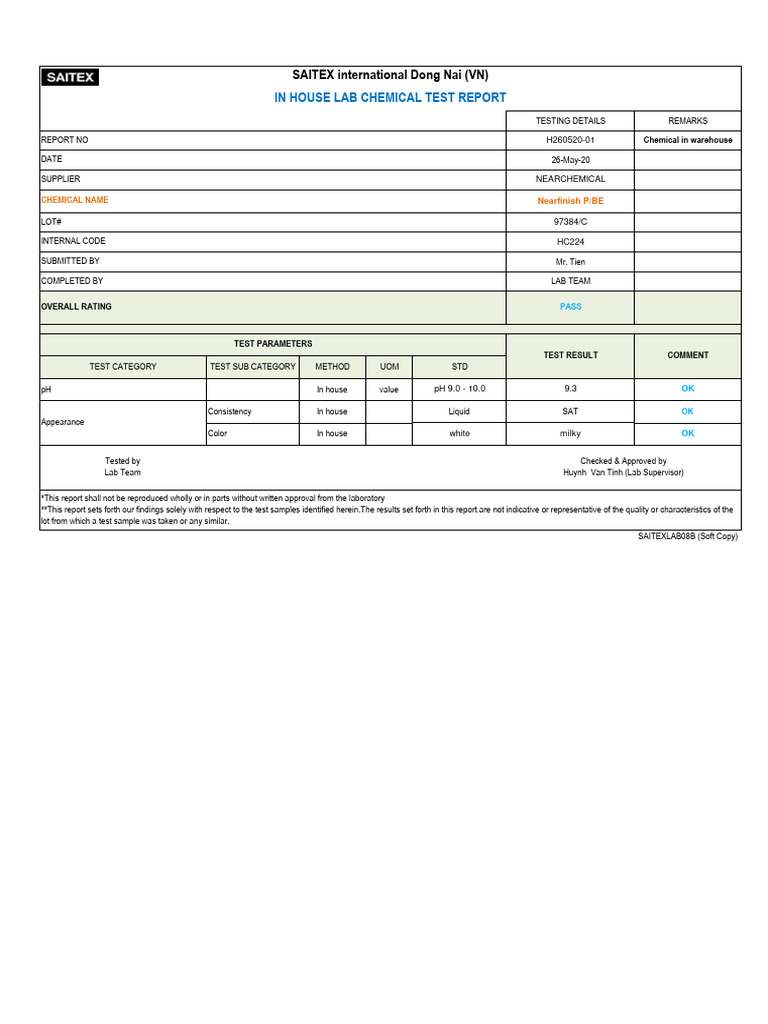 HC224 - PASS - H260520-01 - Nearfinish PBE in House | PDF