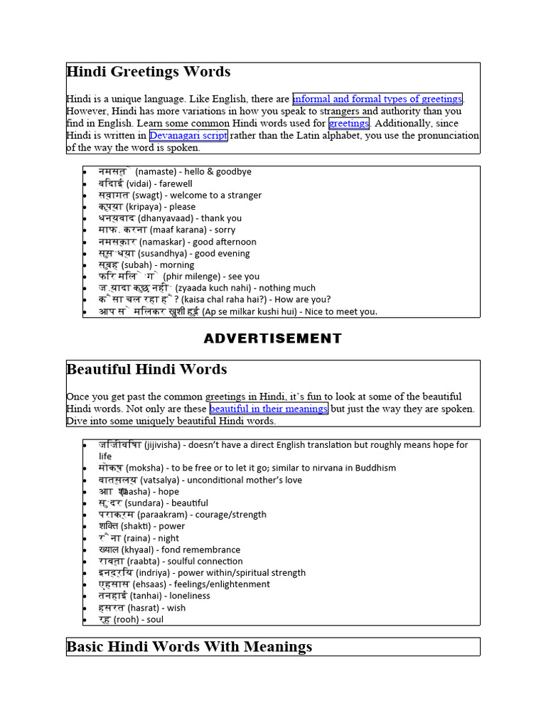 21-11-22 Hindi Greetings Words | PDF | Linguistics