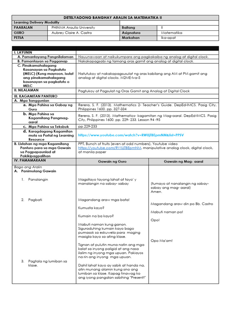 Castro DLP Math 2 | PDF
