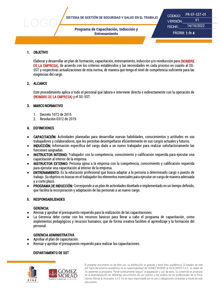 Programa de Capacitaci N Inducci N y Entretenimiento | PDF | Presupuesto | Business