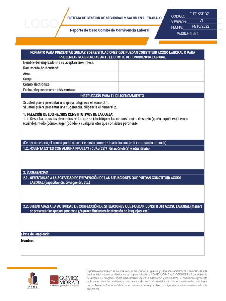 Reporte de Caso Comit de Convivencia Laboral | PDF
