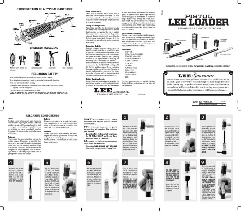 Lee Classic Pistol Loader Instructions RE1423 | PDF | Cartridge ...