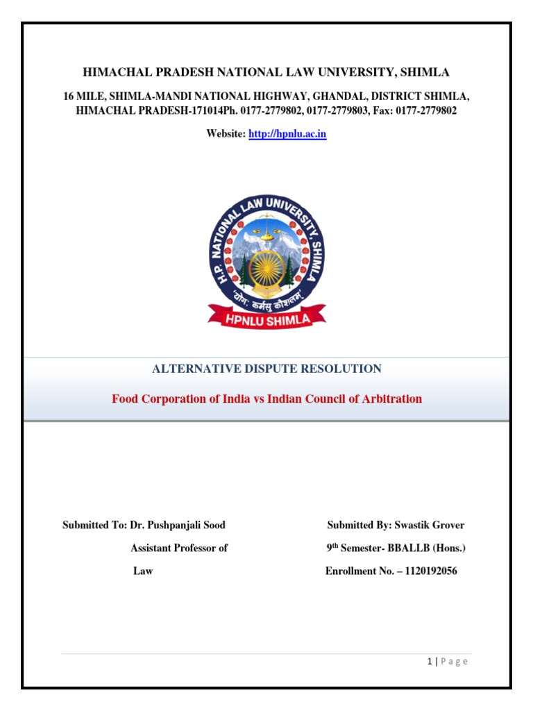Swastik Grover 1120192056 Adr Assignment | PDF | Arbitration | Precedent