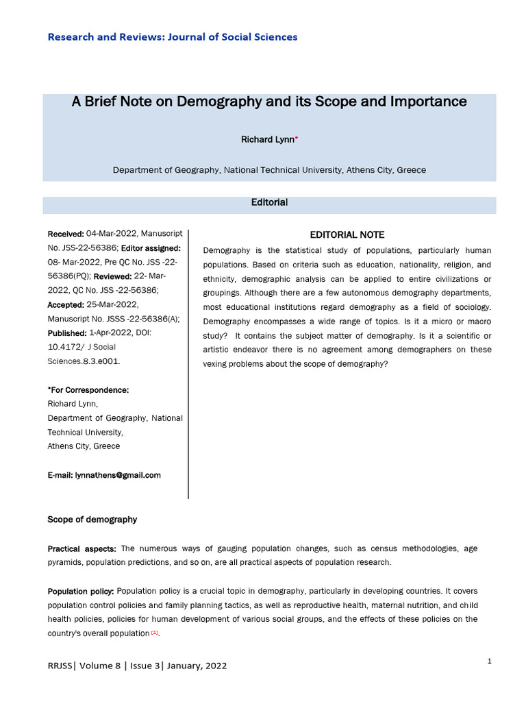 A Brief Note On Demography and Its Scope and Importance | PDF ...
