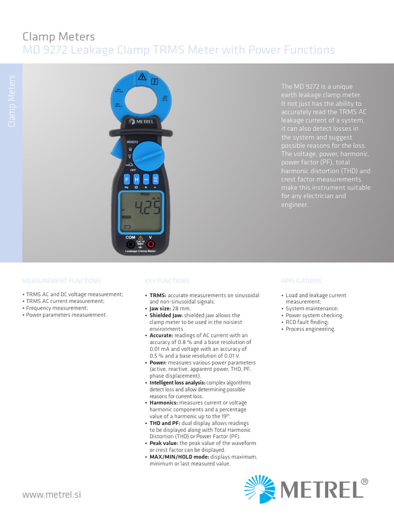 Single 2022 MD 9272 Leakage Clamp TRMS Meter With Power Functions Ang ...