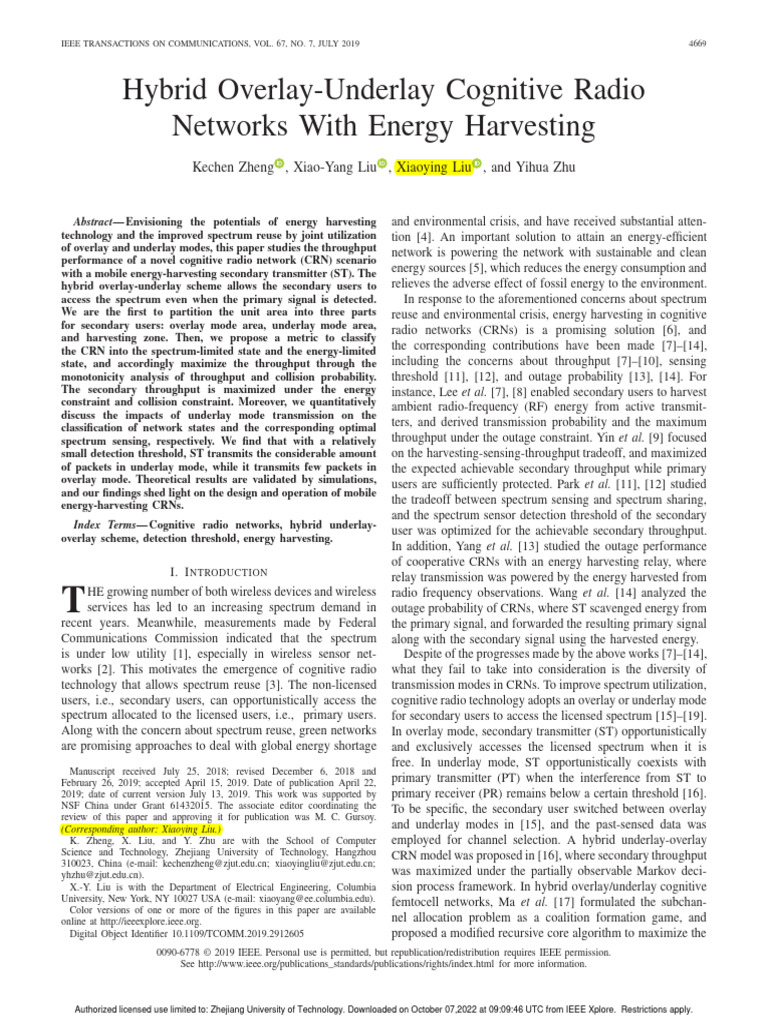 J5 Hybrid Overlay Underlay Cognitive Radio Networks With Energy