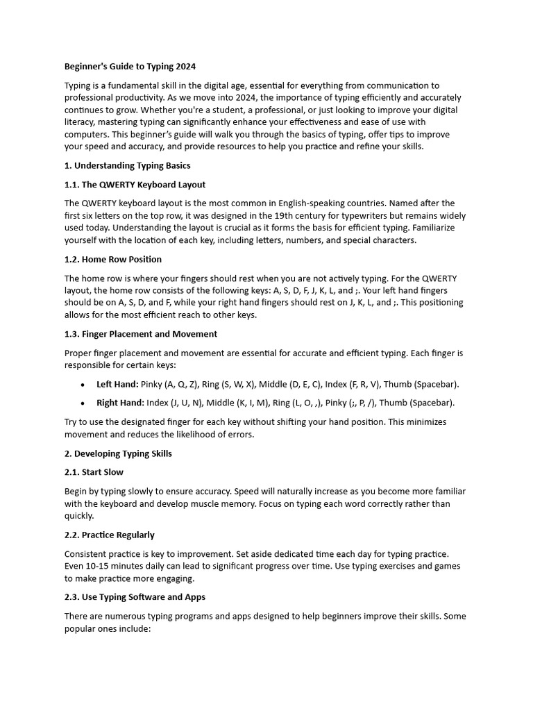 Beginner Guide To Typing 2024 | PDF | Text