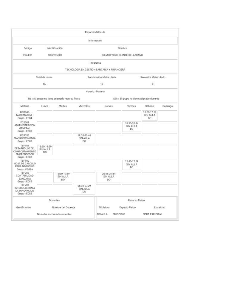 Horario Semestre 2 | PDF