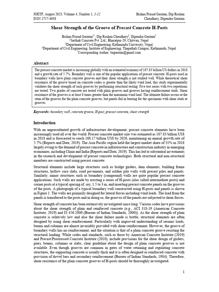Shear Strength of The Groove of Precast Concrete H Posts | PDF ...