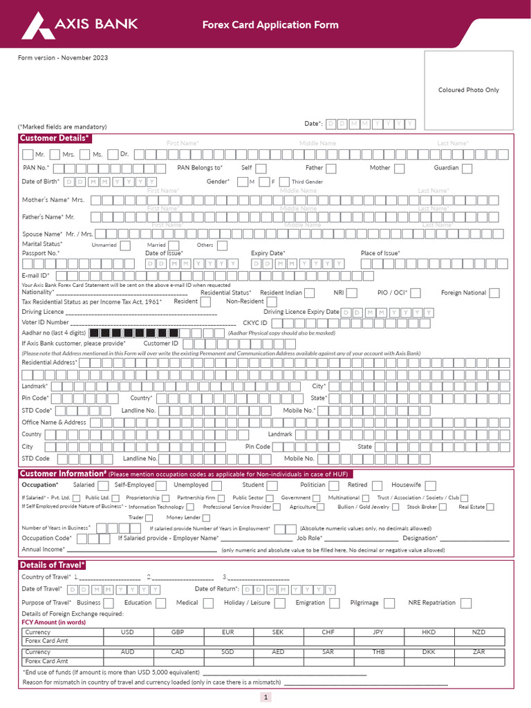 Forex Card Application Form | PDF | Identity Document | Remittance