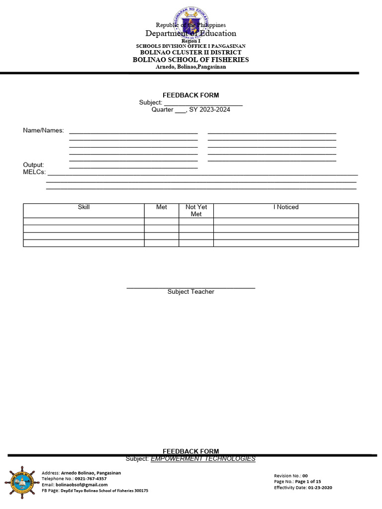 Feedback Forms | PDF | Educational Technology | Human Communication