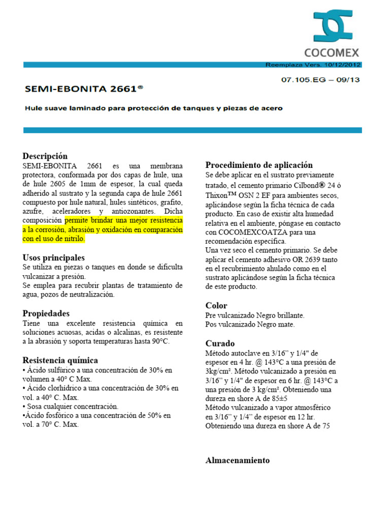 Membrana de Hule Semi-Ebonita 2661 | PDF | Cemento | Agua