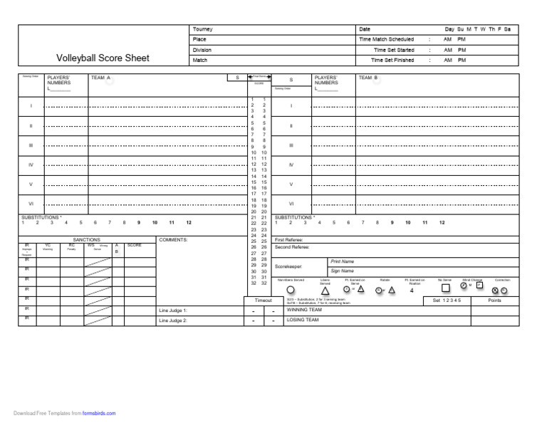 Blank Volleyball Score Sheet830607420230520 | PDF | Sports | Team Sports