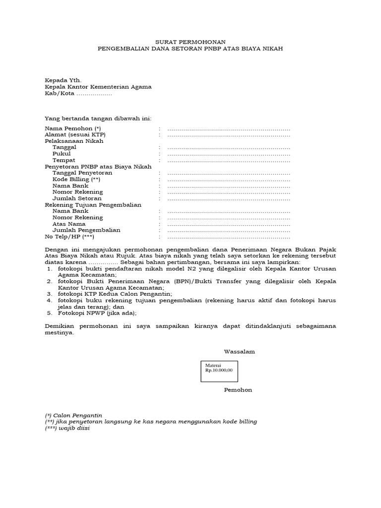 Surat Permohonan Pengembalian | PDF