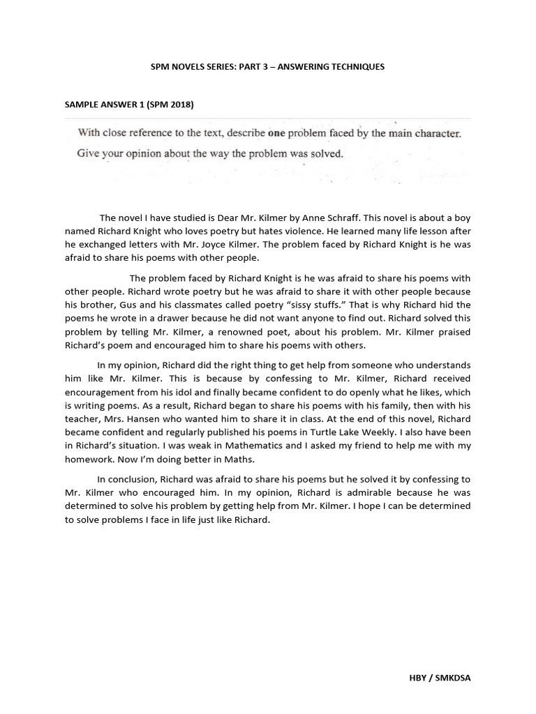 SPM Novels Series - Sample Answers | PDF