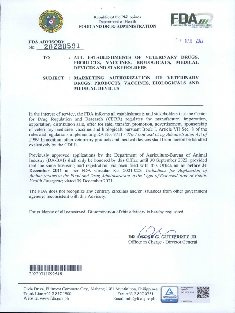 FDA Advisory No.2022 0591 M | PDF