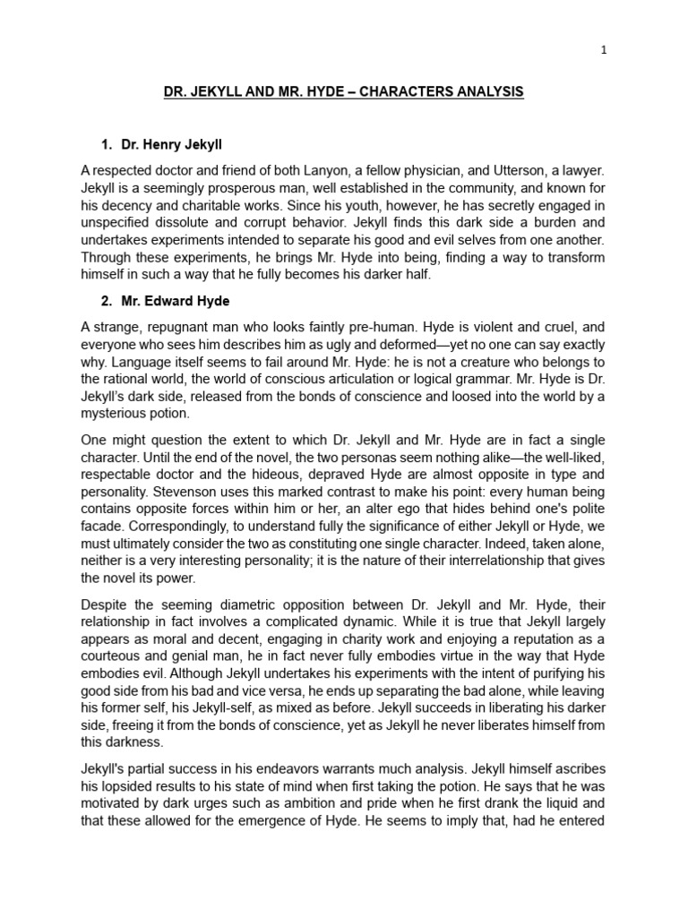 Dr. Jekyll and Mr. Hyde - Characters Analysis | PDF | Dr. Jekyll And Mr. Hyde (Character ...