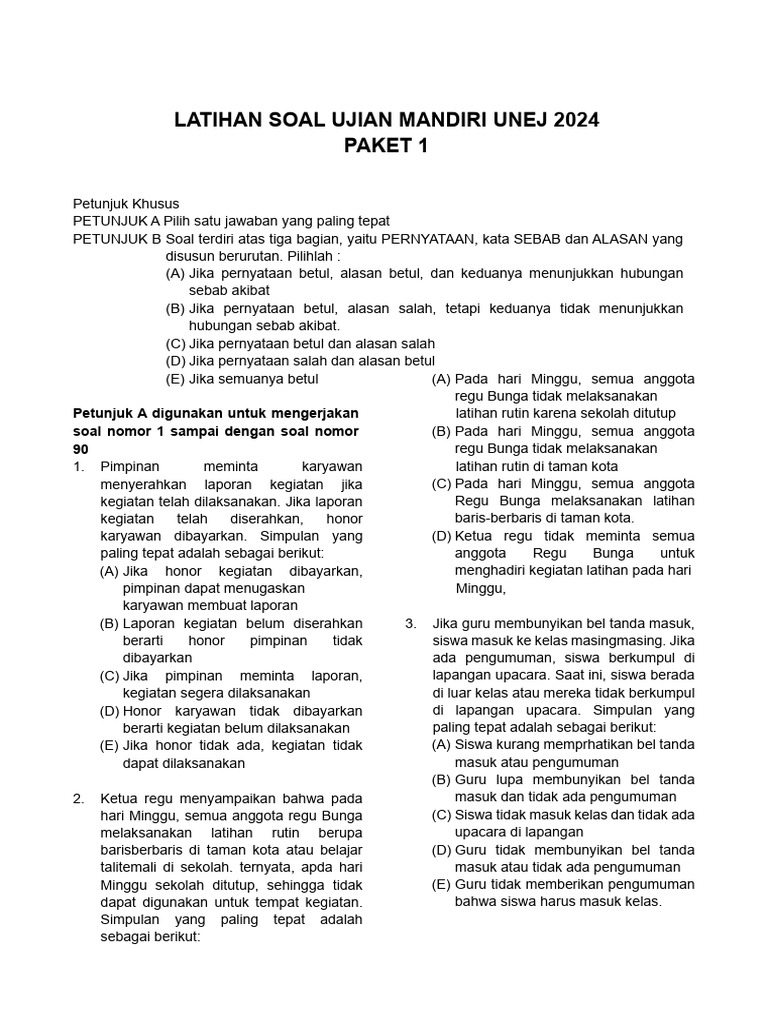 Soal Ujian Mandiri UNEJ 2024 | PDF