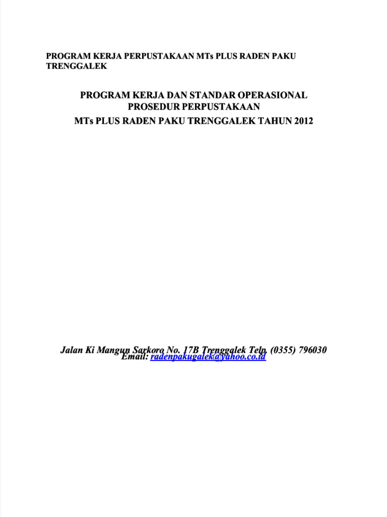 Contoh Program Kerja Perpustakaan | PDF