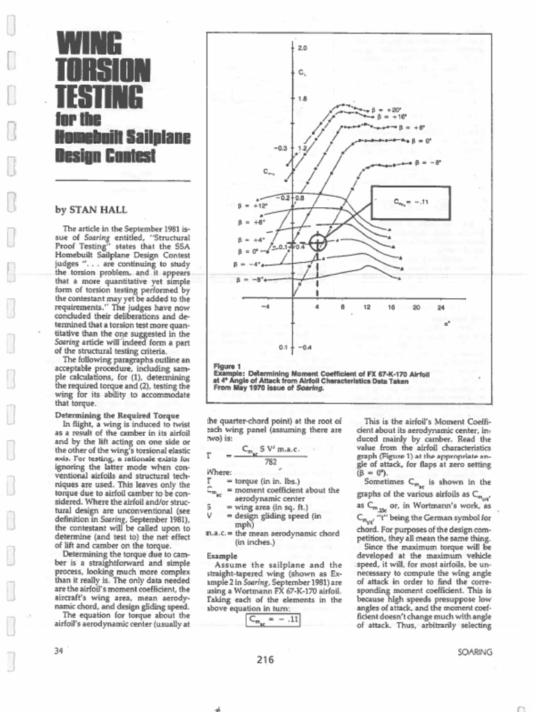 Wing Torsion Testing by Stan Hall - Soaring Mag - Jan 1982 | PDF