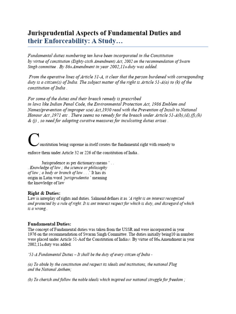 Jurisprudential Aspects of Fundamental Duties and | PDF | Justice ... Jurisprudential Aspects of Fundamental Duties and | PDF | Justice ...