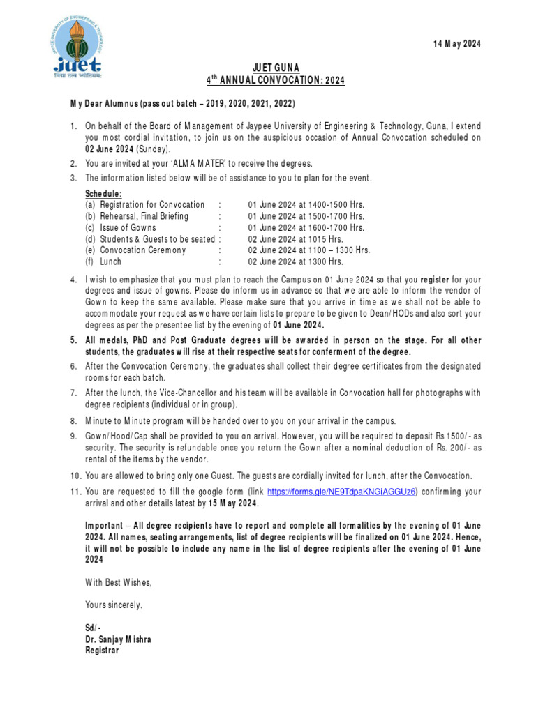 Instruction Convocation 2024 | PDF