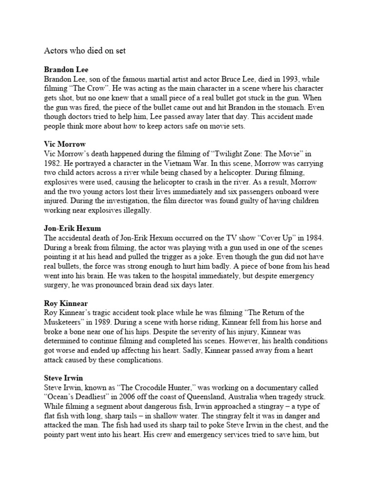 Actors Who Died On Set | PDF