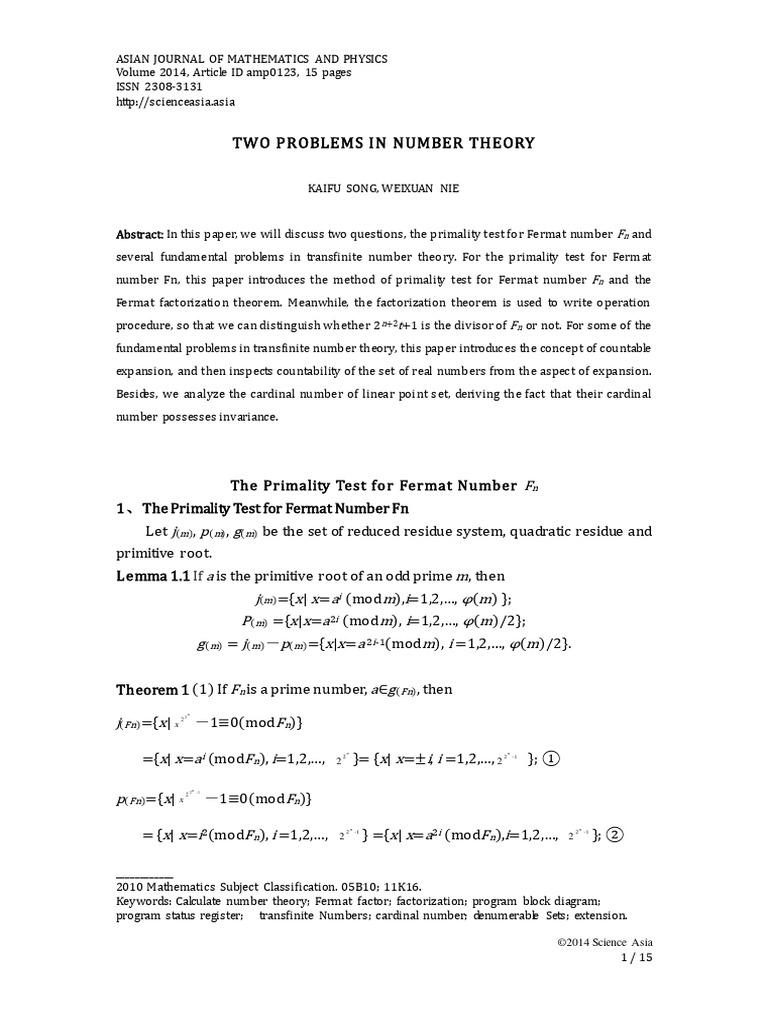 Two Problems in Number Theory | PDF | Prime Number | Number Theory