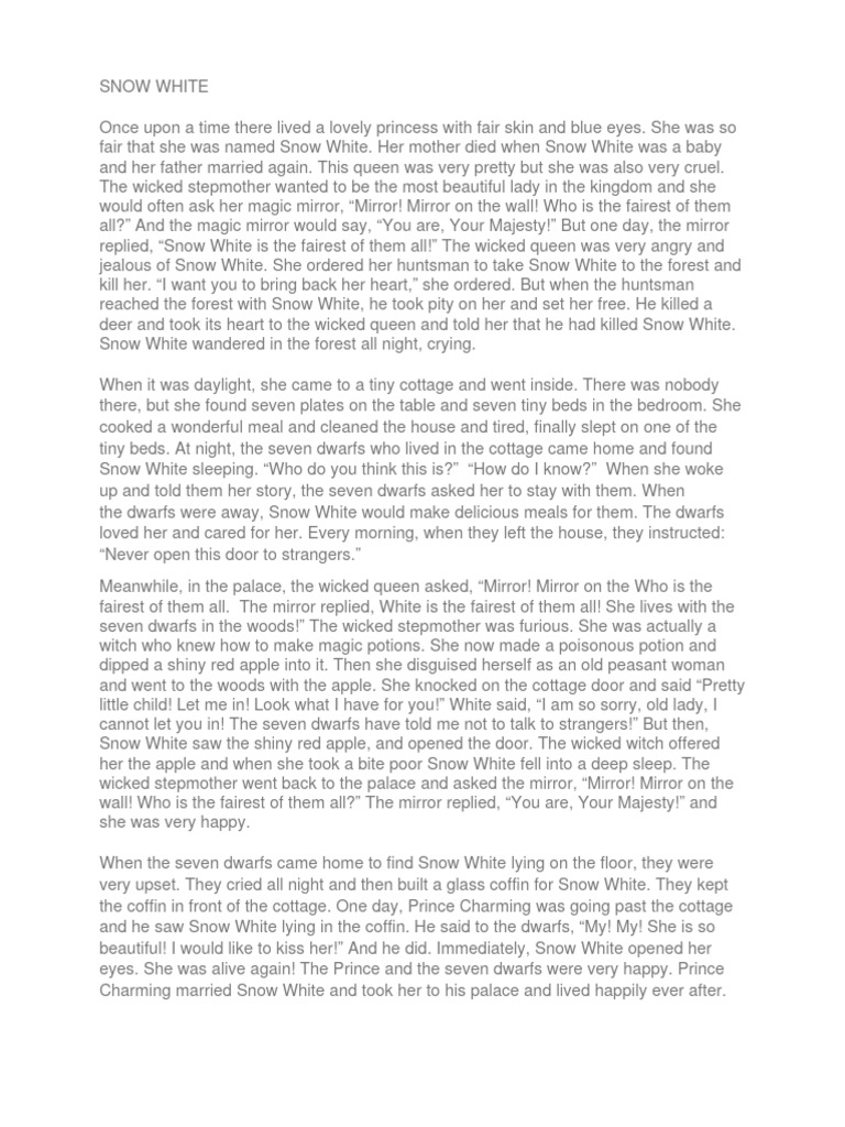 SNOW WHITE Audition Story | PDF | Snow White | Fairy Tales