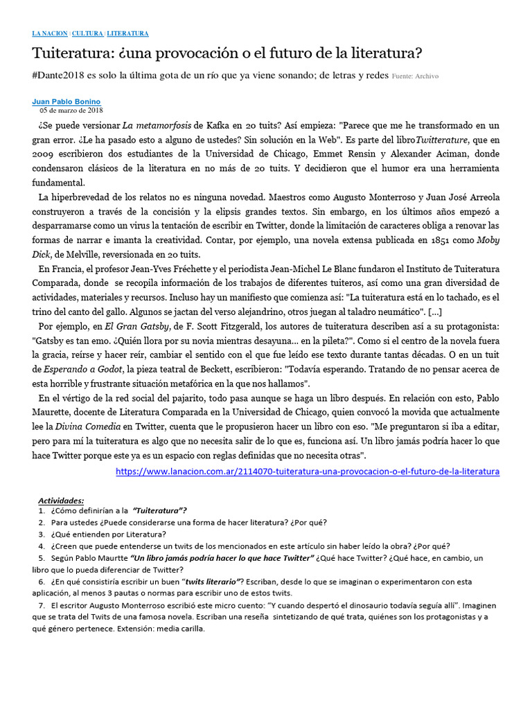 Actividades para Abordar El Concepto de Literatura | PDF | Novelas | Libros