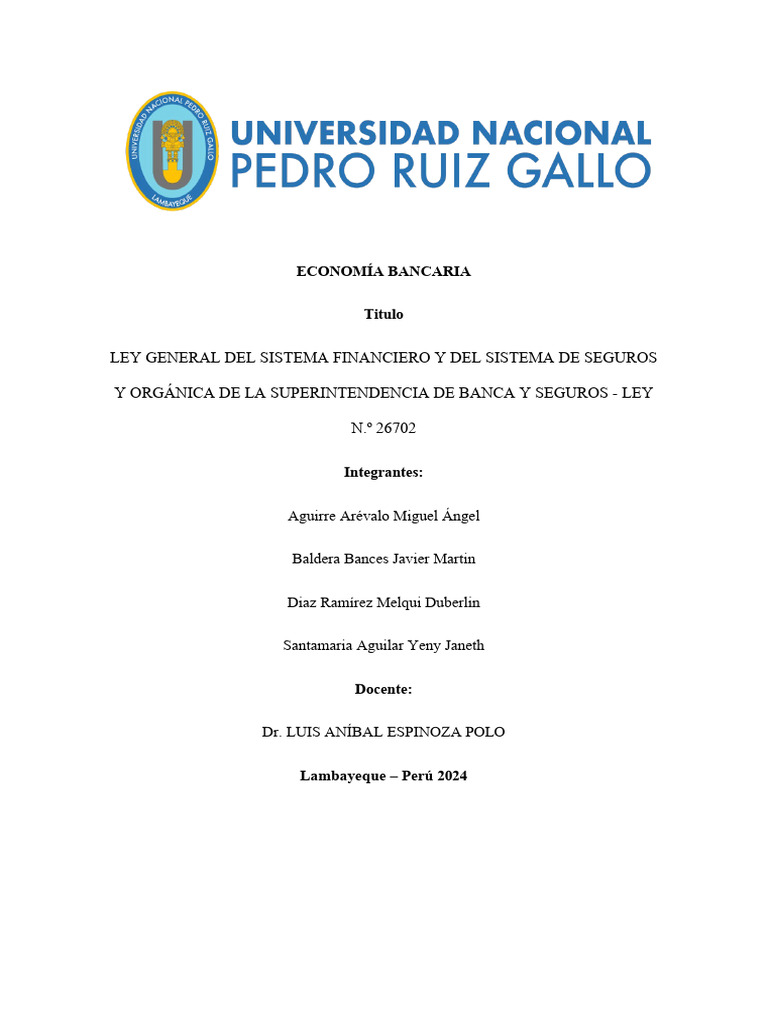 Ley 26702 Bancaria Grupo 07 | PDF | Seguro | Bancos