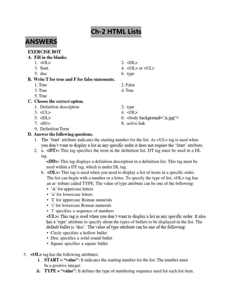 CH-2 HTML Lists | PDF | Html Element | Computing