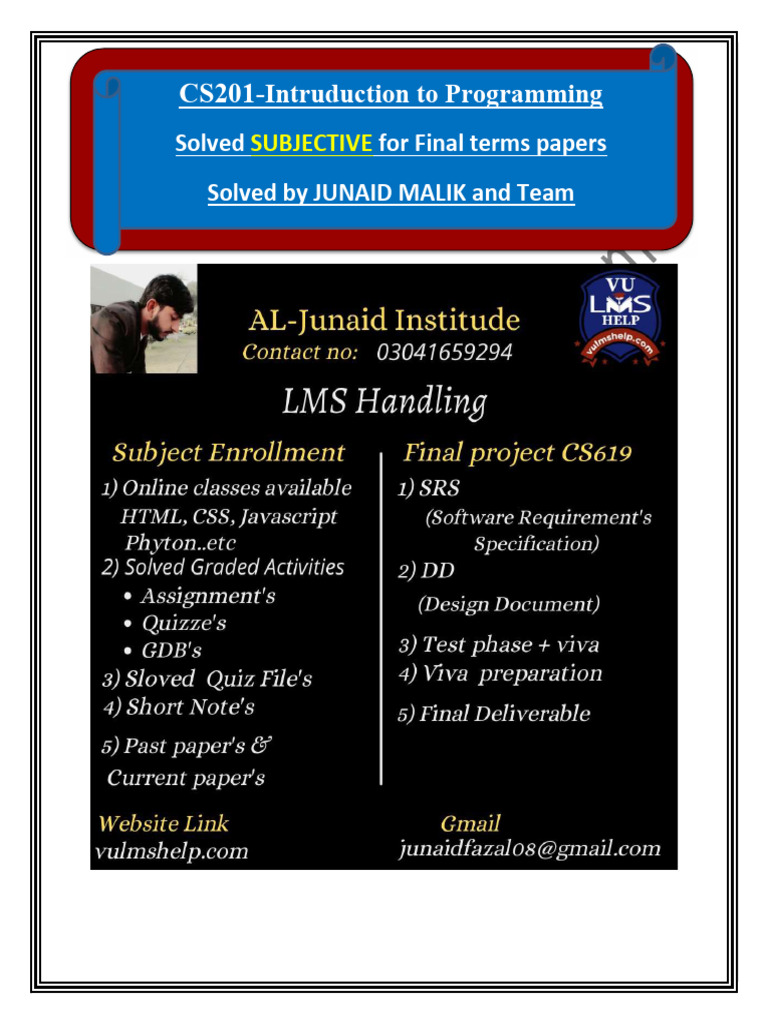 CS201 Solved SUBJECTIVE Final Term by JUNAID | PDF | Pointer (Computer Programming) | Integer ...
