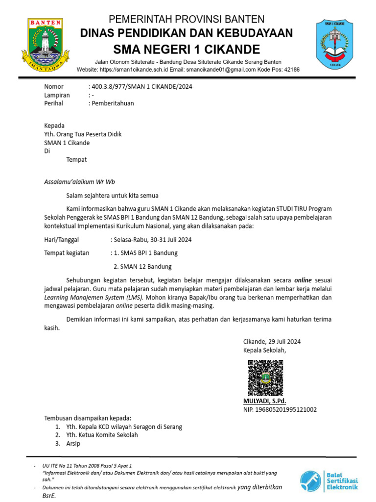 Pemberitahuan Kegiatan Studi Tiru Cikande | PDF