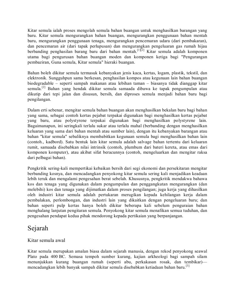 Kitar Semula Ialah Proses Mengolah Semula Bahan Buangan Untuk ...