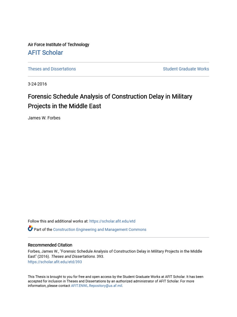 Forensic Schedule Analysis of Construction Delay in Military Proj | PDF | Damages | Thesis