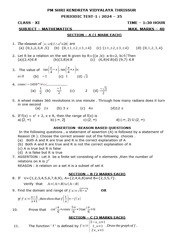 Pt1 Xi 11 Maths 24-25 | PDF | Mathematical Logic | Mathematics
