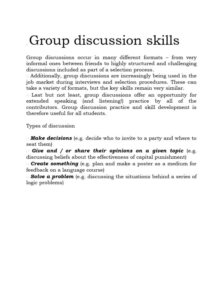 Group Discussion Skills | PDF | Job Interview | Learning