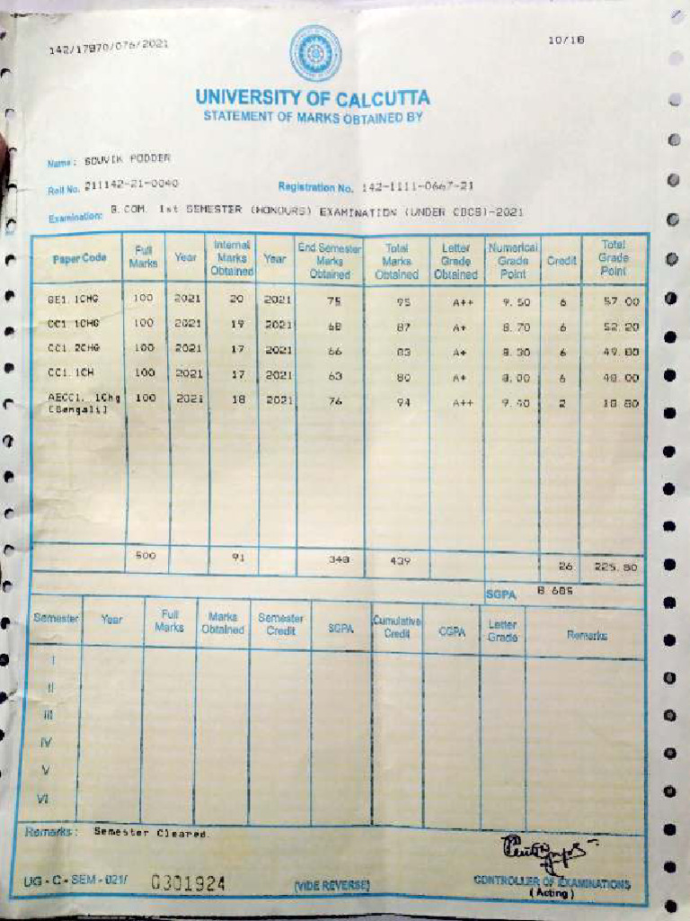 1st Sem Marksheet | PDF | Educational Assessment And Evaluation | Student Assessment And Evaluation
