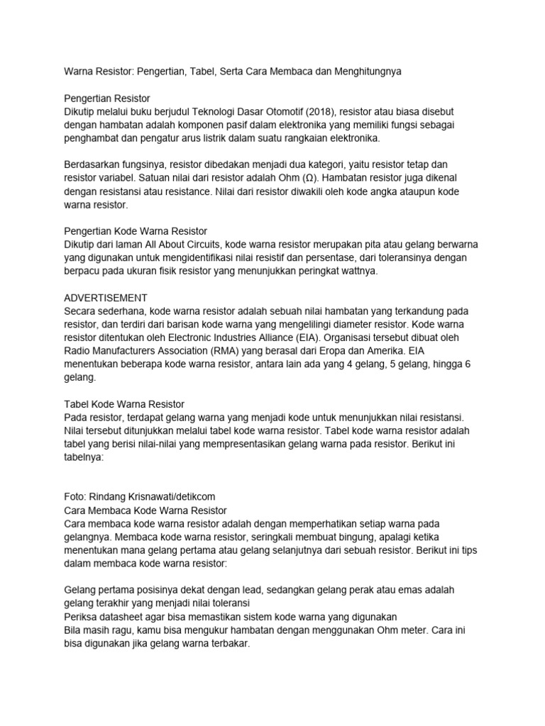 Warna Resistor DAN CARA MEMBACA | PDF