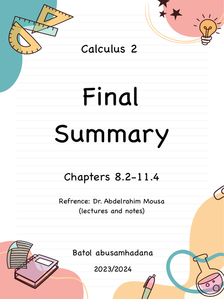 Calculus 2 Final Summary Pdf Science And Mathematics Computers