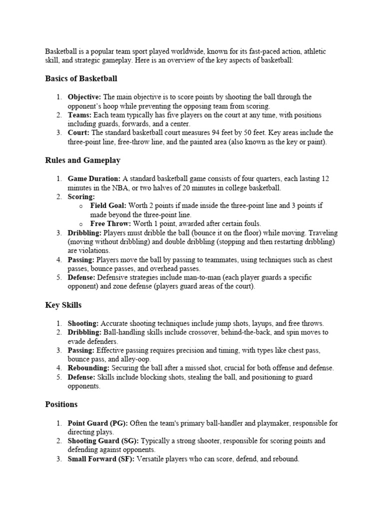 Basketball | PDF | Basketball Positions | Games Of Physical Skill