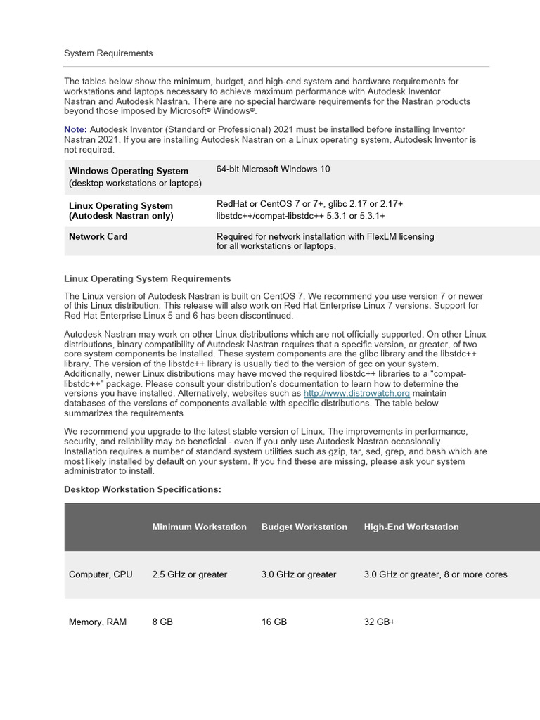 System Requirements Autodesk Inventor Nastran 2021 | PDF | Linux ...