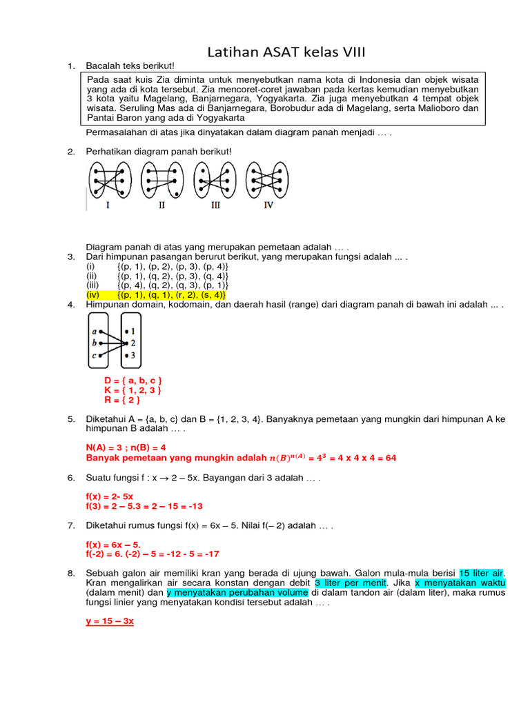 LATIHAN SOAL ASAT MATEMATIKA 8 Rev 2024 | PDF