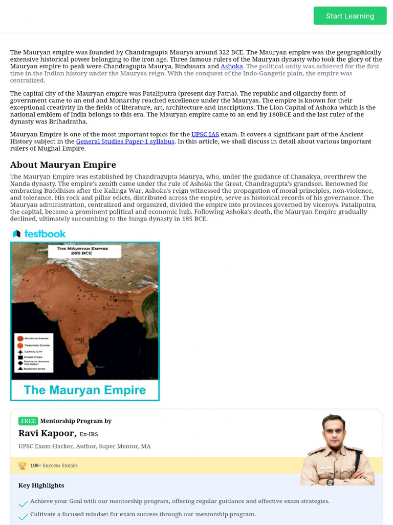 Mauryan Empire - Ancient History NCERT Notes For UPSC IAS Exams | PDF