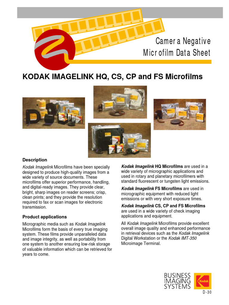 Kodak Imagelink HQ Microfilm Overview | PDF | Microform | Film Speed